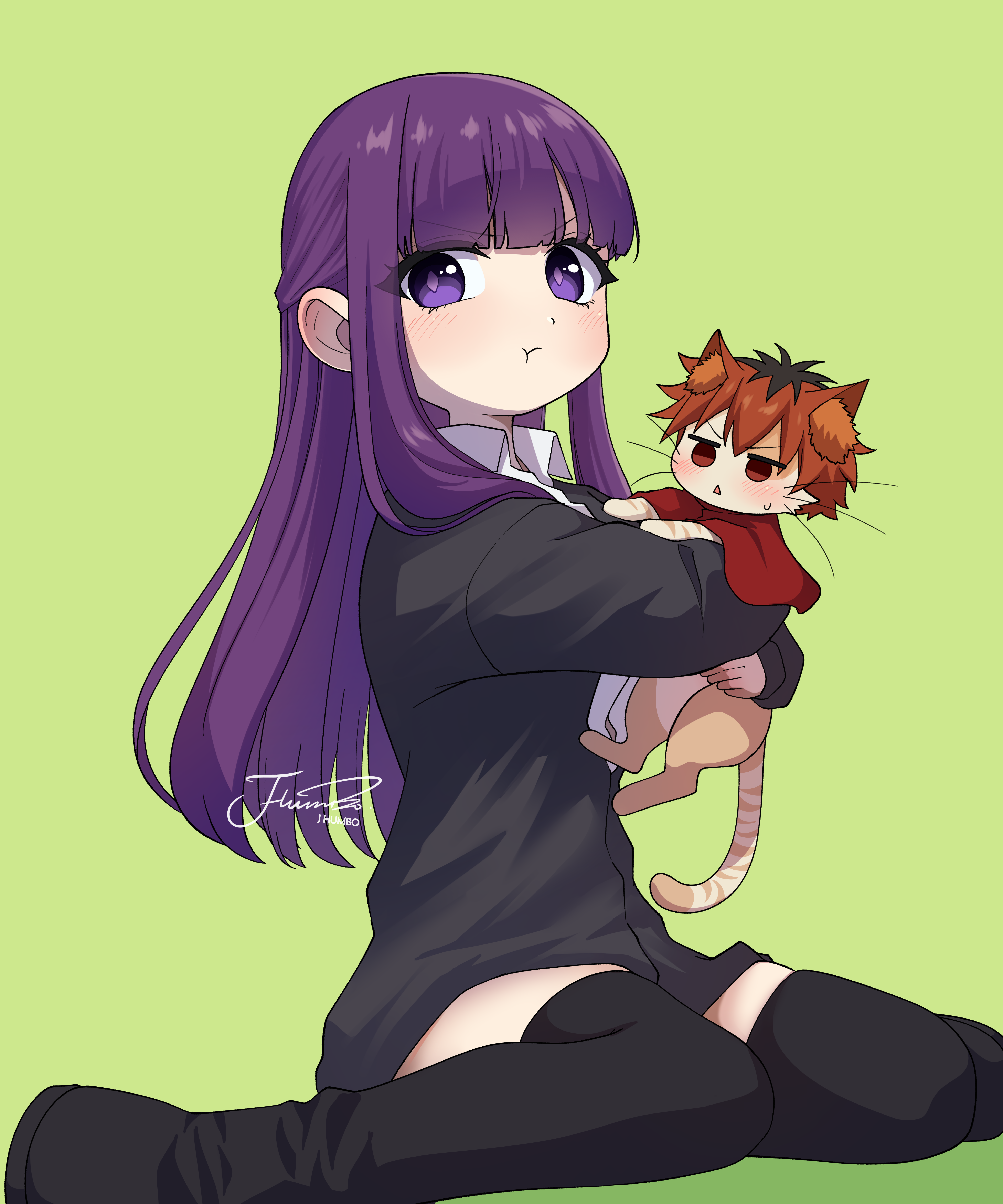 Safebooru - 1girl :t absurdres animal animalization artist name black boots black dress blush ...