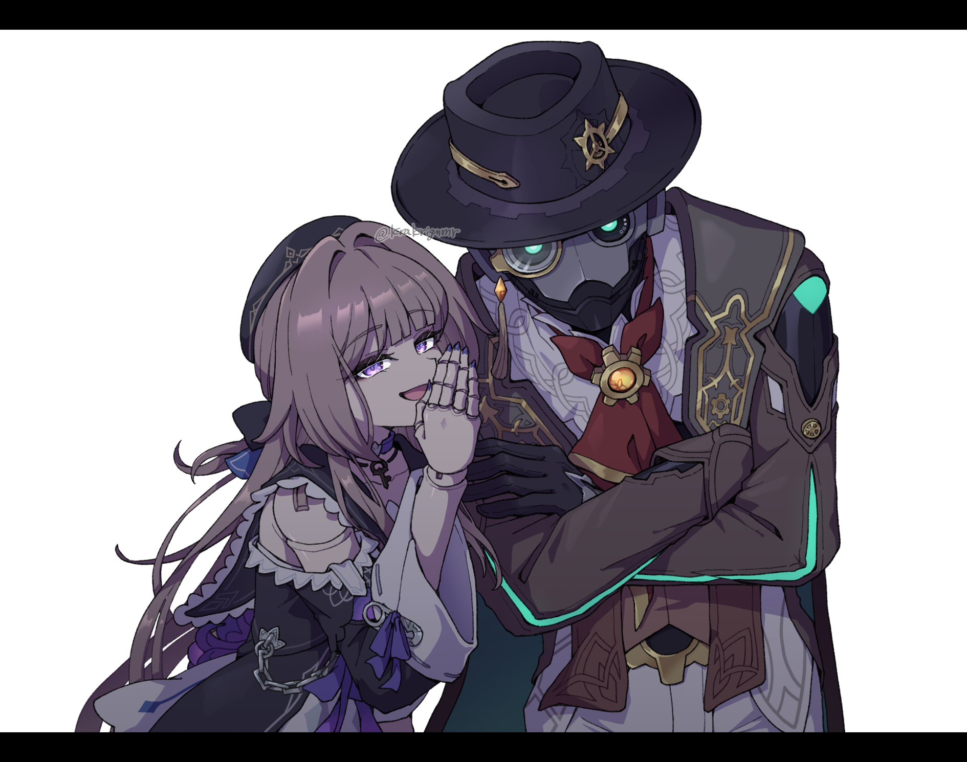 Safebooru - 1boy 1girl artist name beret black hat black jacket brown ...