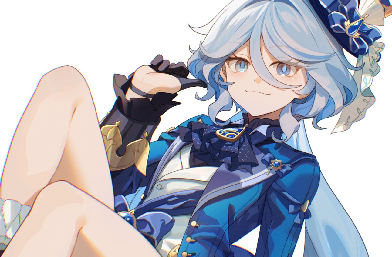 Safebooru - 1girl black gloves blue bow blue eyes blue gemstone blue hair blue headwear bow ...