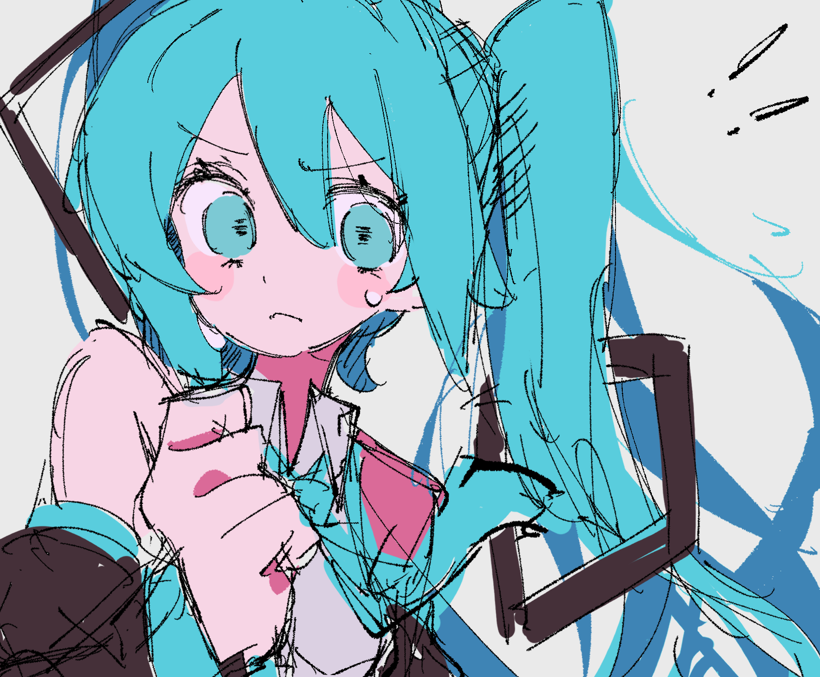 Safebooru - 1girl aqua eyes aqua hair closed mouth detached sleeves ...