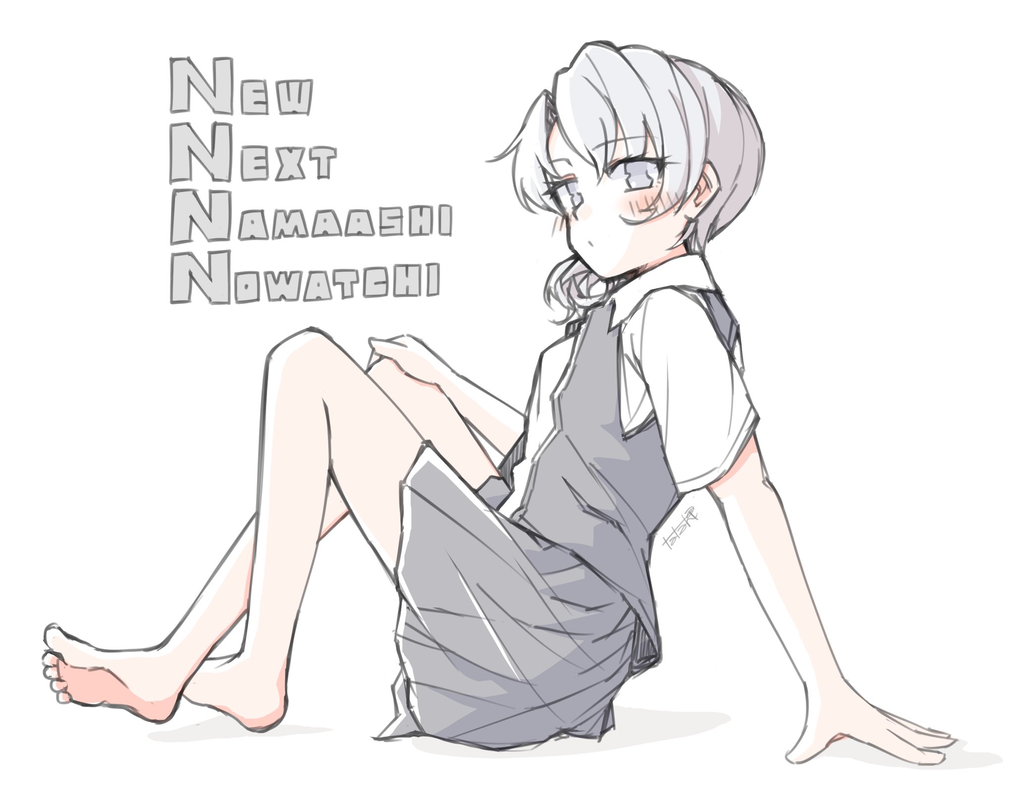 Safebooru - 1girl asymmetrical hair barefoot black skirt black vest character name collared ...