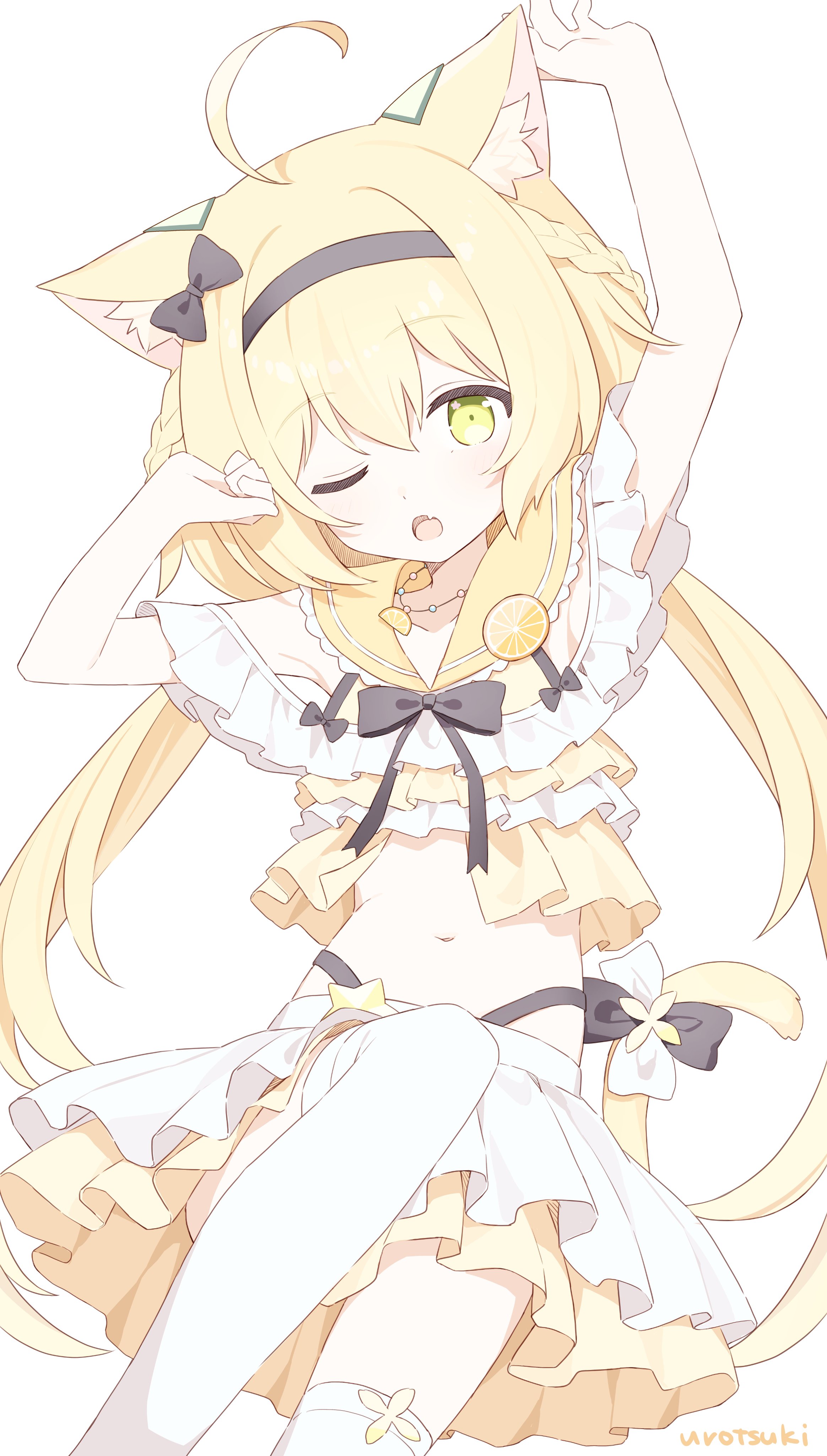 Safebooru - 1girl absurdres animal ears artist name black bow blonde hair bow bowtie cat ears ...