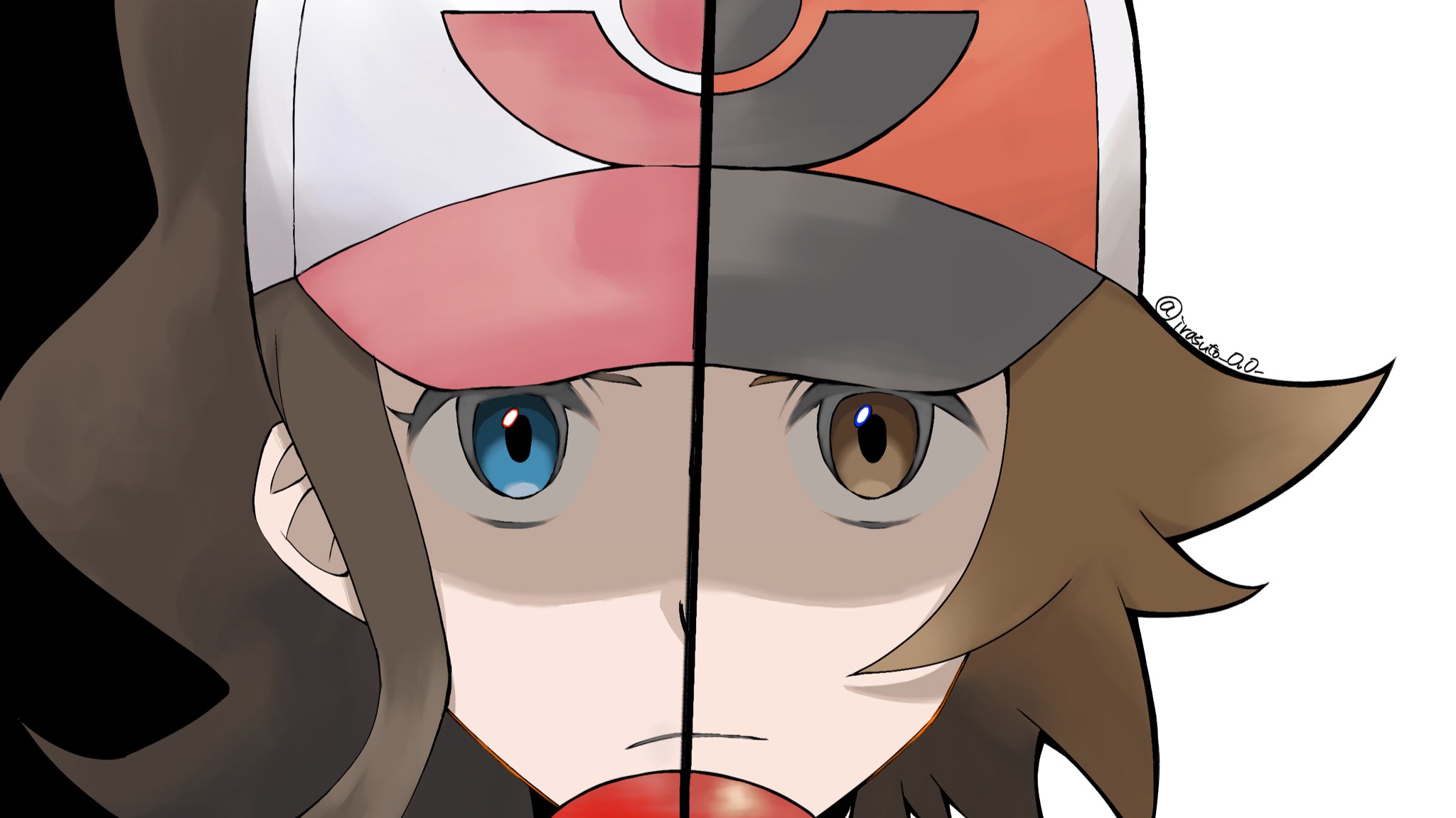 Safebooru - 1boy 1girl backwards hat baseball cap black background blue eyes brown eyes brown ...