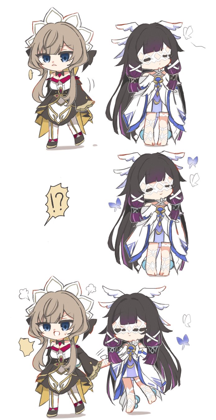 Safebooru - 2girls black hair blonde hair blue eyes braid bug butterfly chibi closed eyes ...