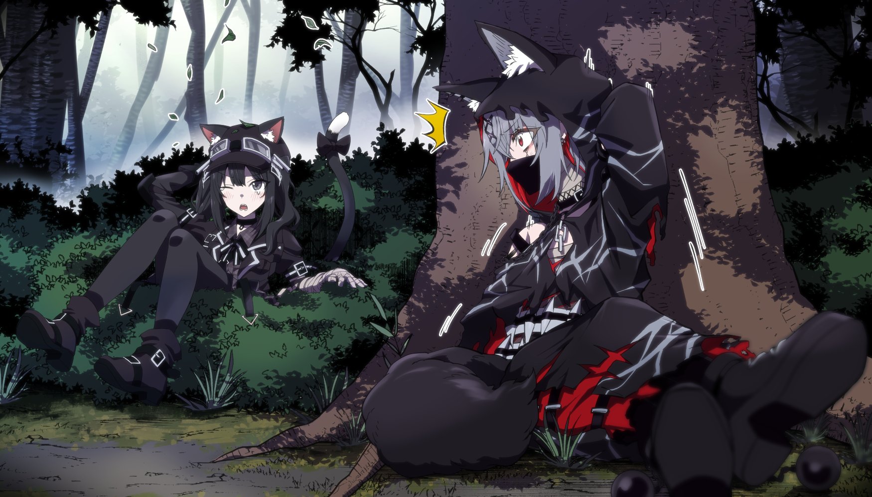 Safebooru - 2girls animal ear fluff animal ears black boots black hair black hat black pantyhose ...