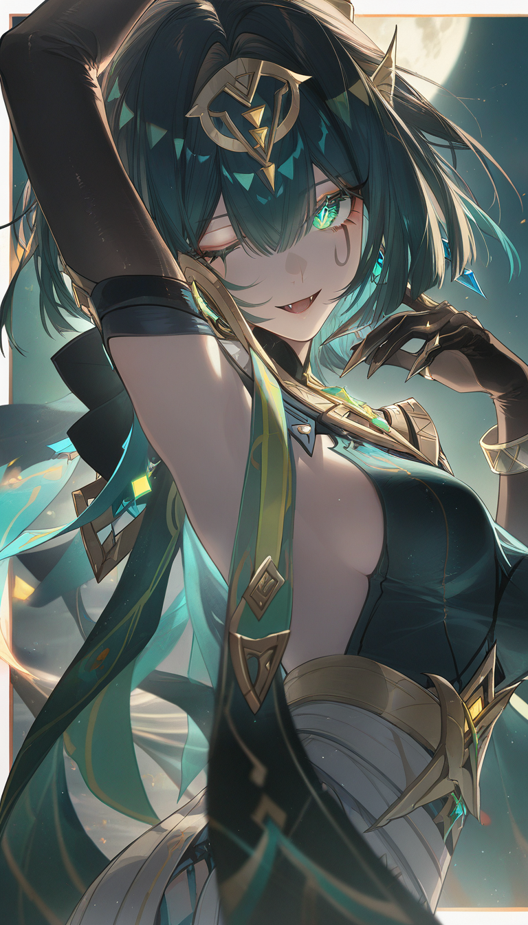 Safebooru - 1girl armored gloves armpits bare shoulders breasts eye tattoo fake claws finger ...