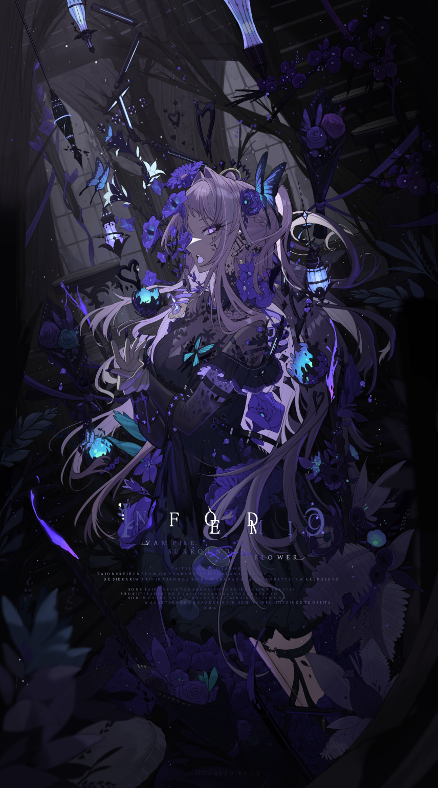 Safebooru 1girl Blue Flower Bug Butterfly Dress Flower Highres Long 9090