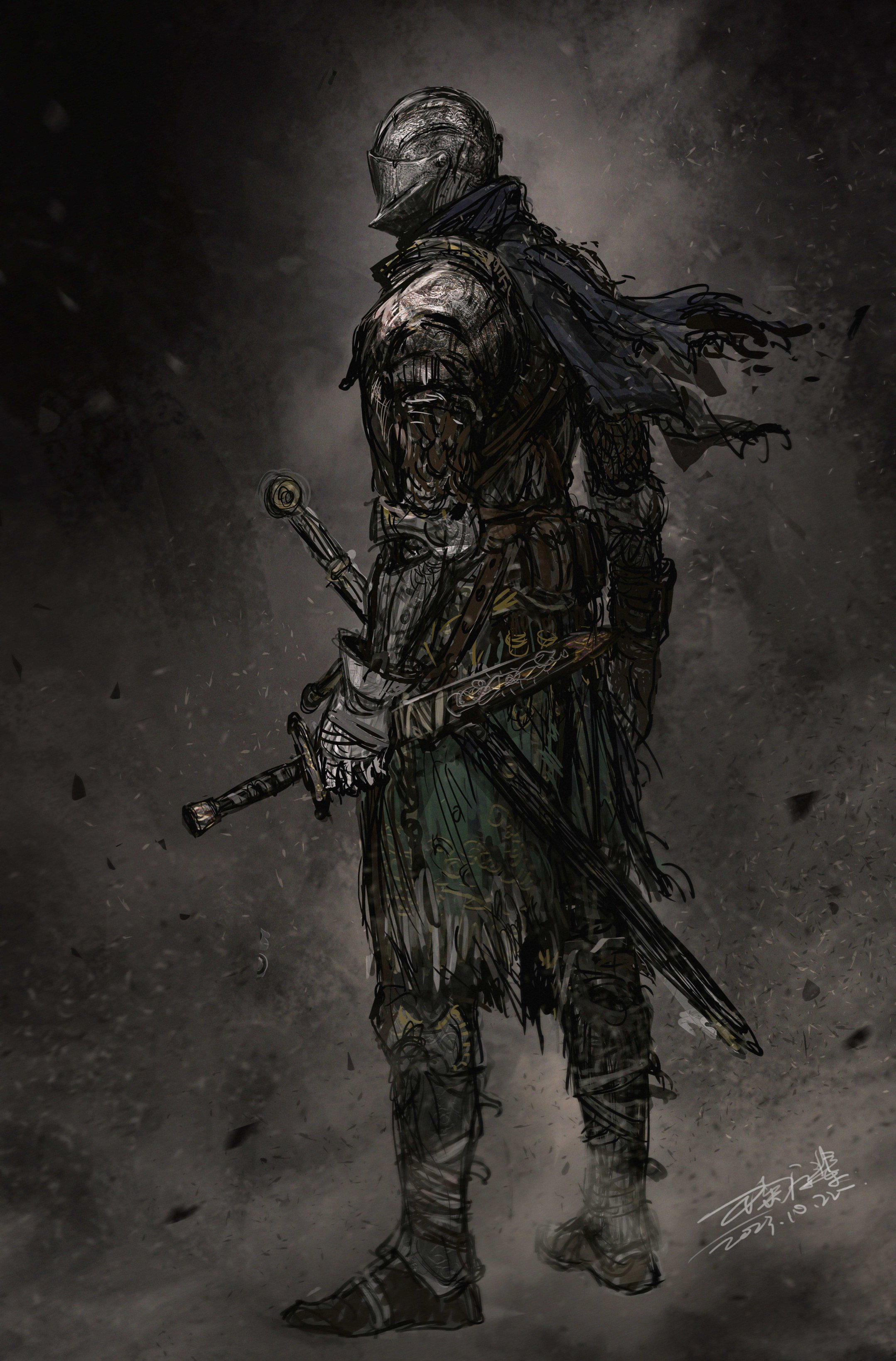 Safebooru - 1other absurdres ambiguous gender armor belt blue scarf brown belt dark souls ...