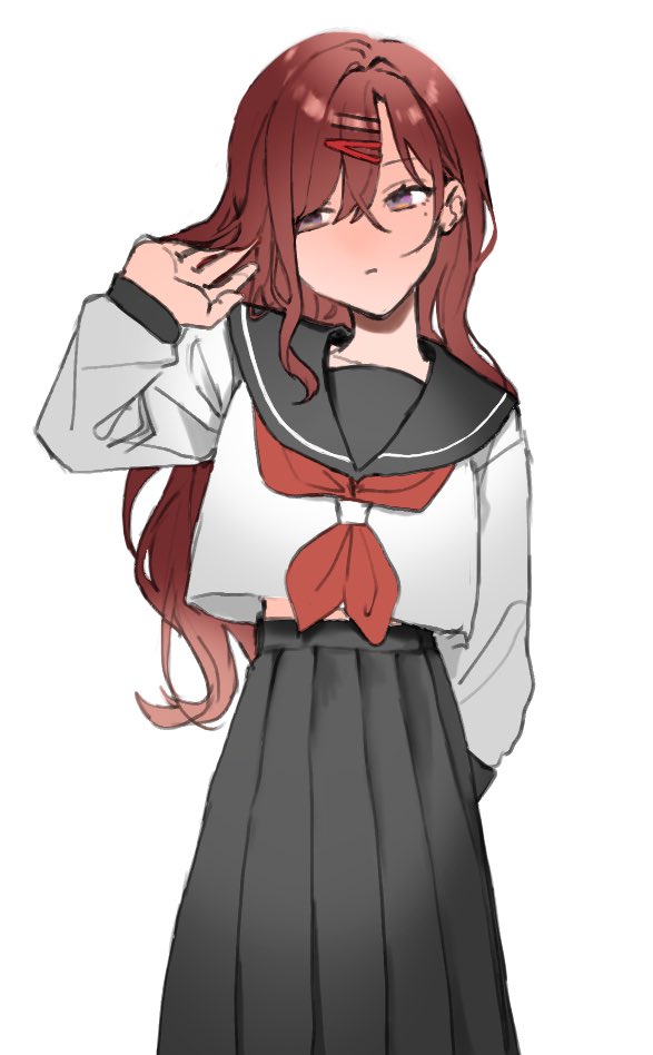 Safebooru - 1girl alternate costume alternate hairstyle black skirt hand in own hair higuchi ...