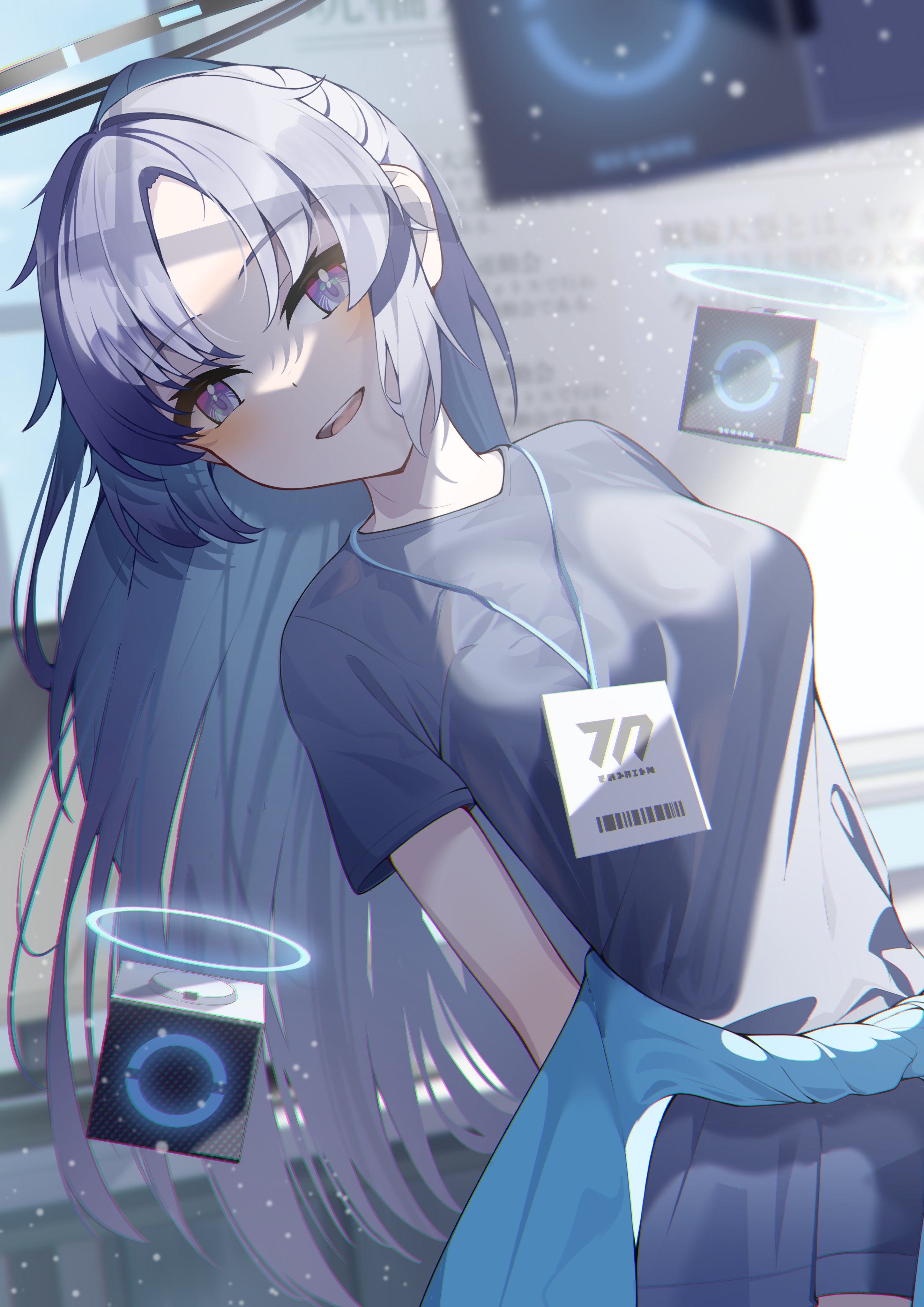 Safebooru - 1girl absurdres blue archive blue buruma blue eyes blue hair buruma drone gym shirt ...
