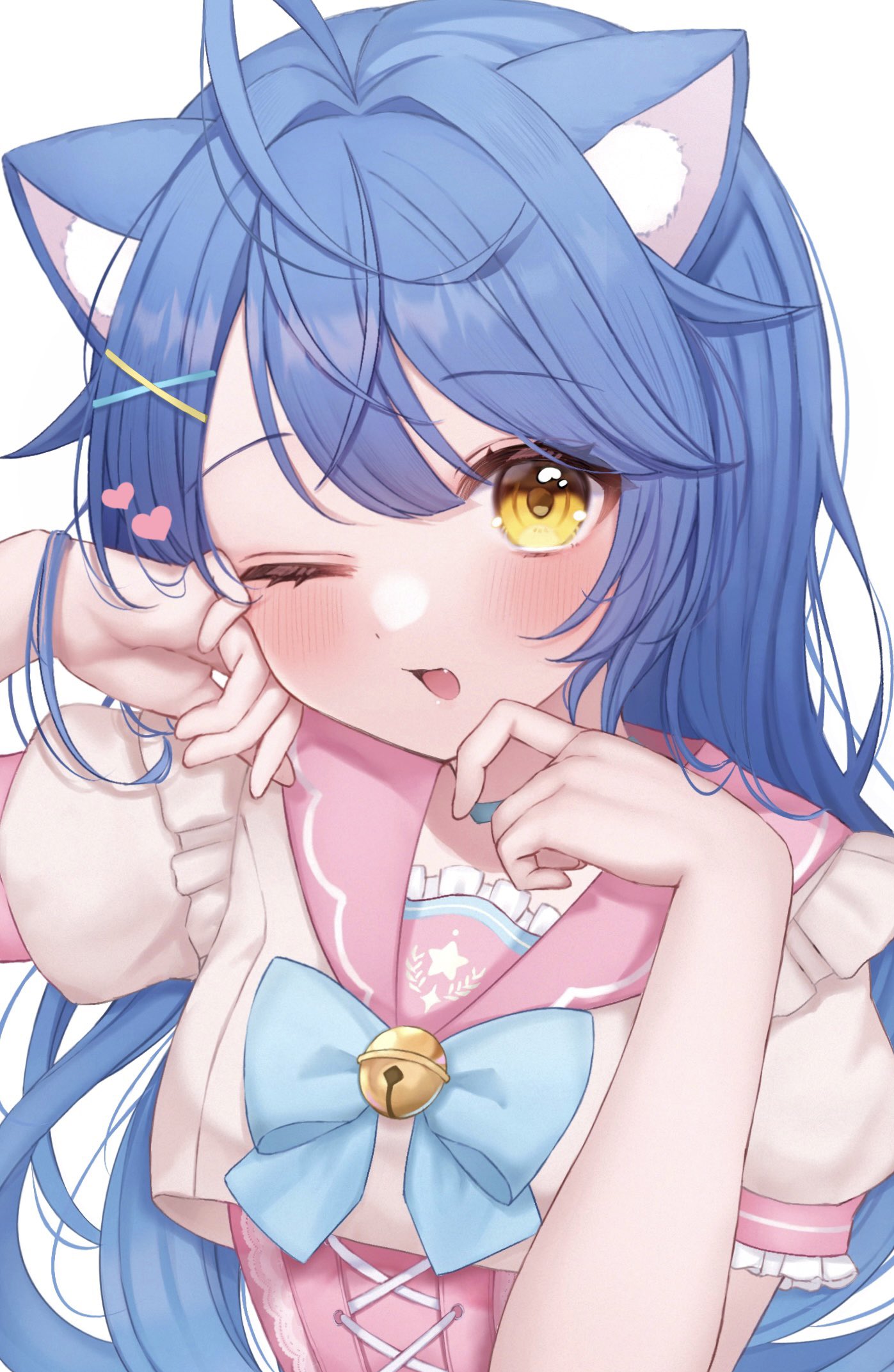 Safebooru - 1girl ahoge amamiya kokoro animal ear fluff animal ears blue hair blush cat ears cat ...