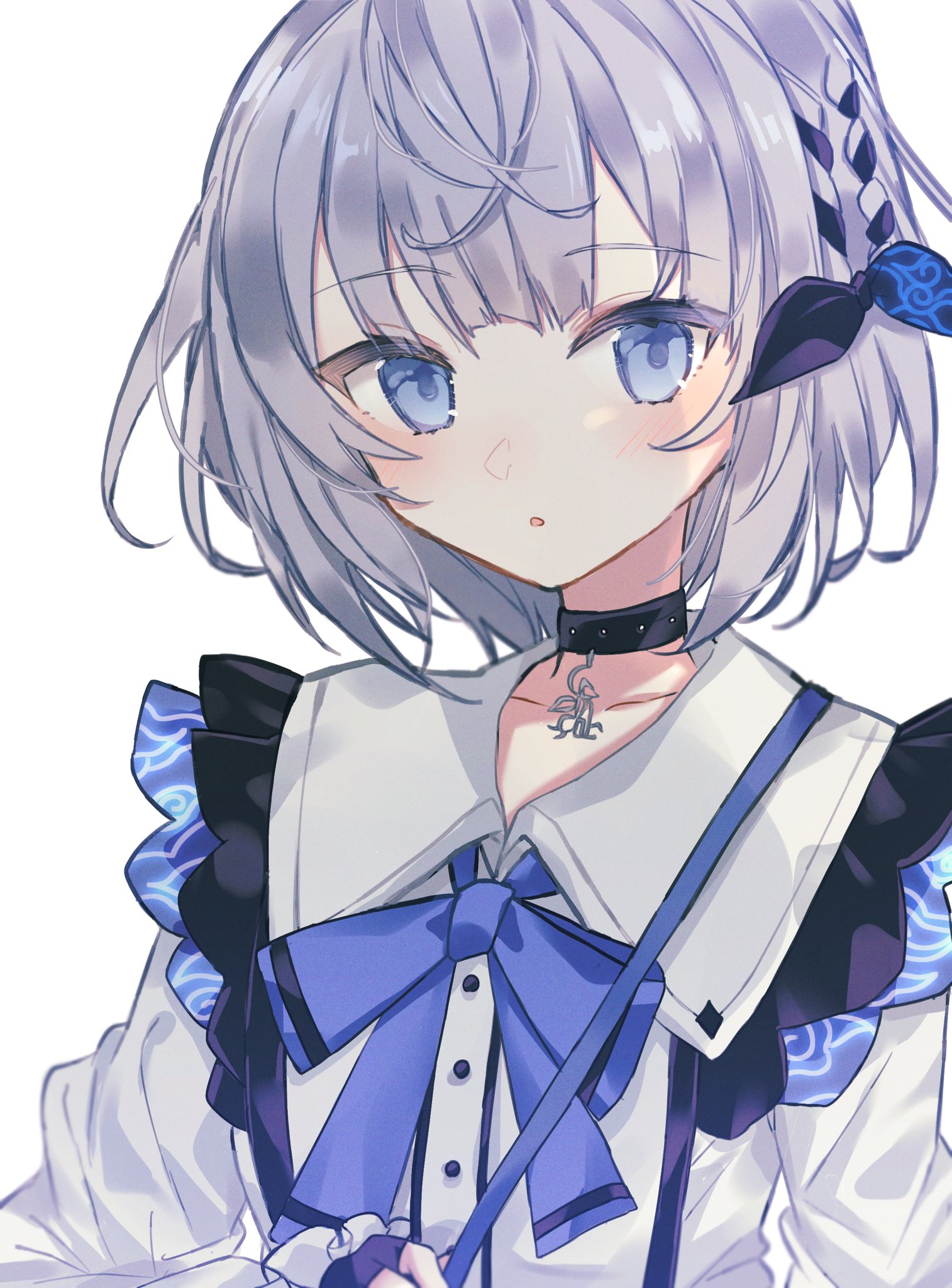 Safebooru - 1girl black bow blue bow blue eyes bow bowtie chiho (pixiv10578873) choker hair bow ...