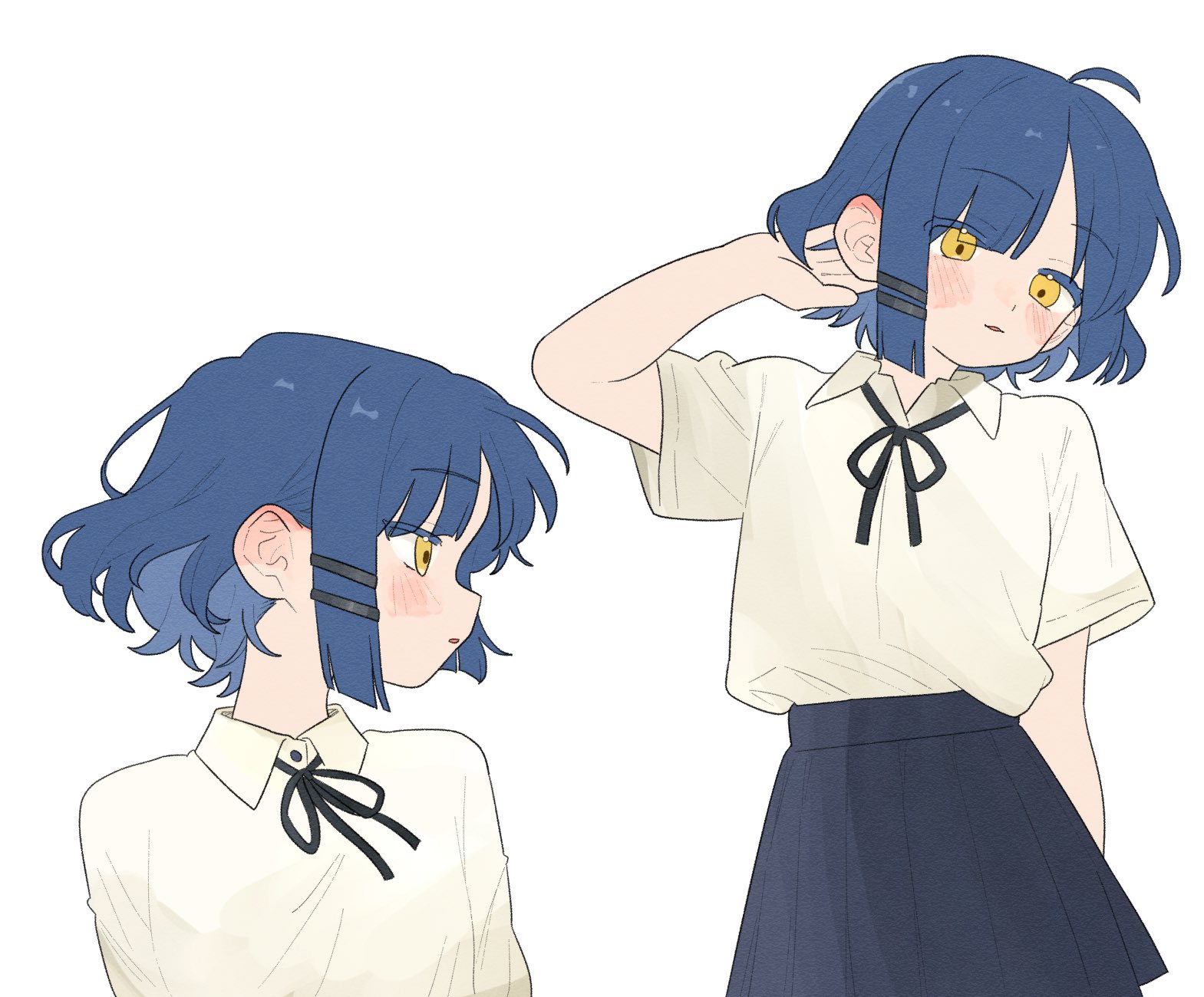 Safebooru - 1girl ahoge black ribbon blue hair blush bocchi the rock ...