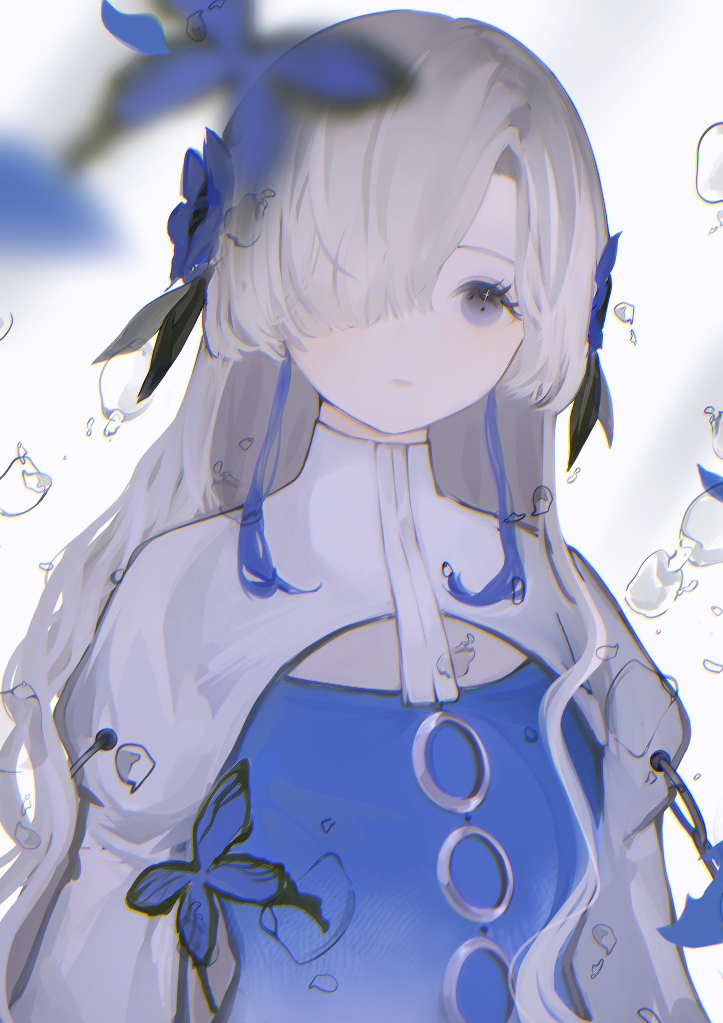 Safebooru - 1girl blue butterfly blue dress blue eyes blue flower blue hair bug butterfly dress ...