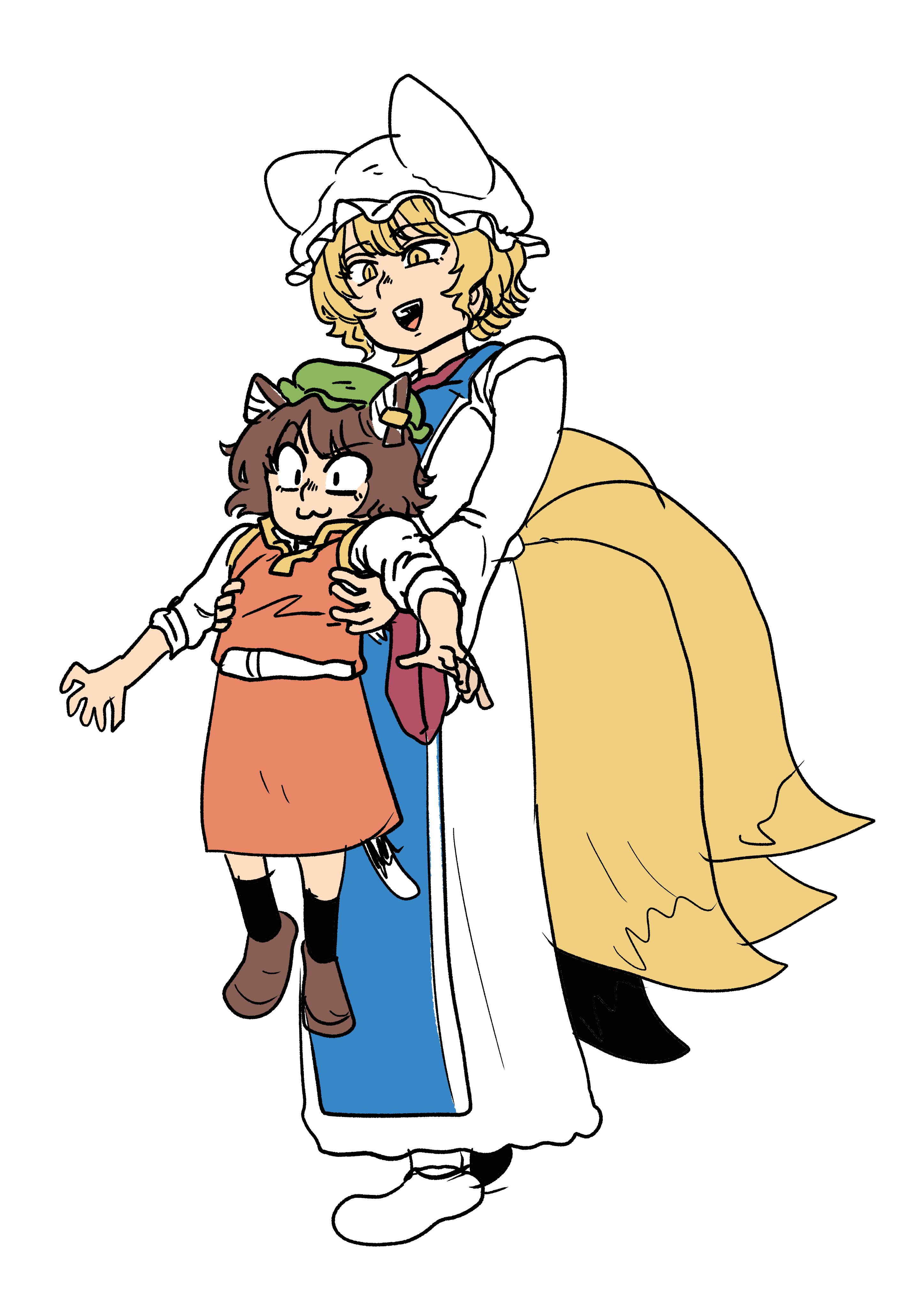 Safebooru - 2girls :3 :d absurdres animal ear piercing animal ears blonde hair brown hair ...