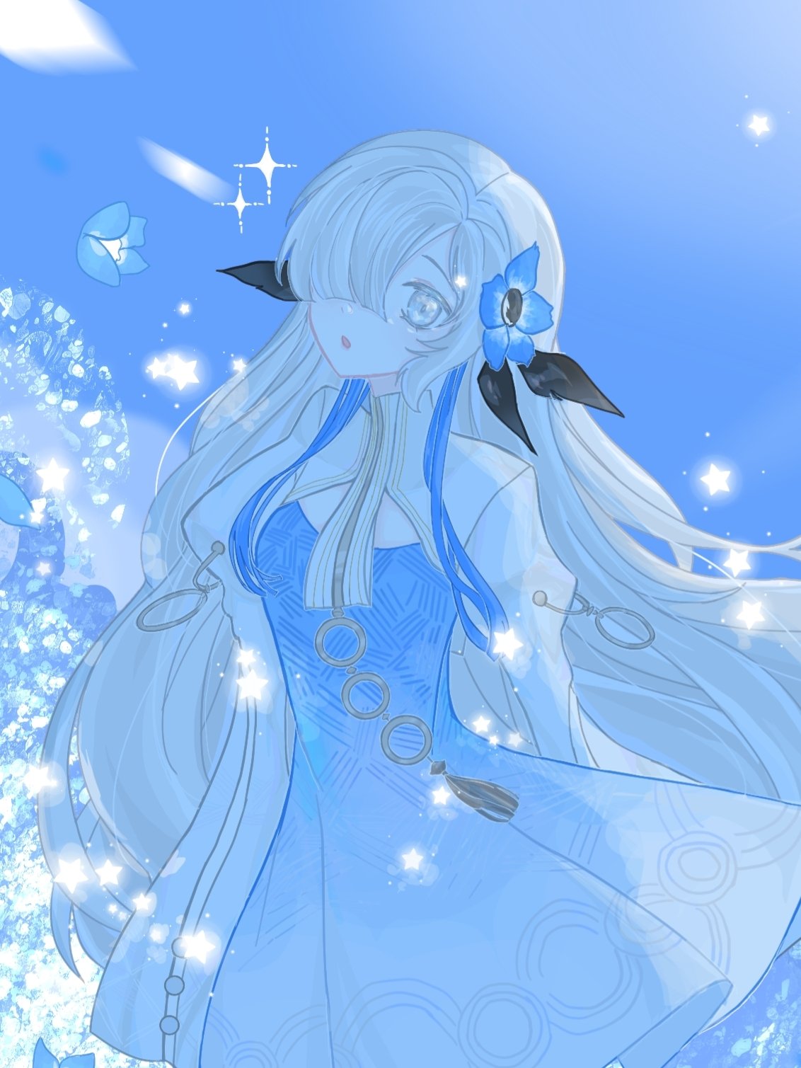 Safebooru - 1girl :o blue background blue dress blue flower blue hair dress flower hair flower ...