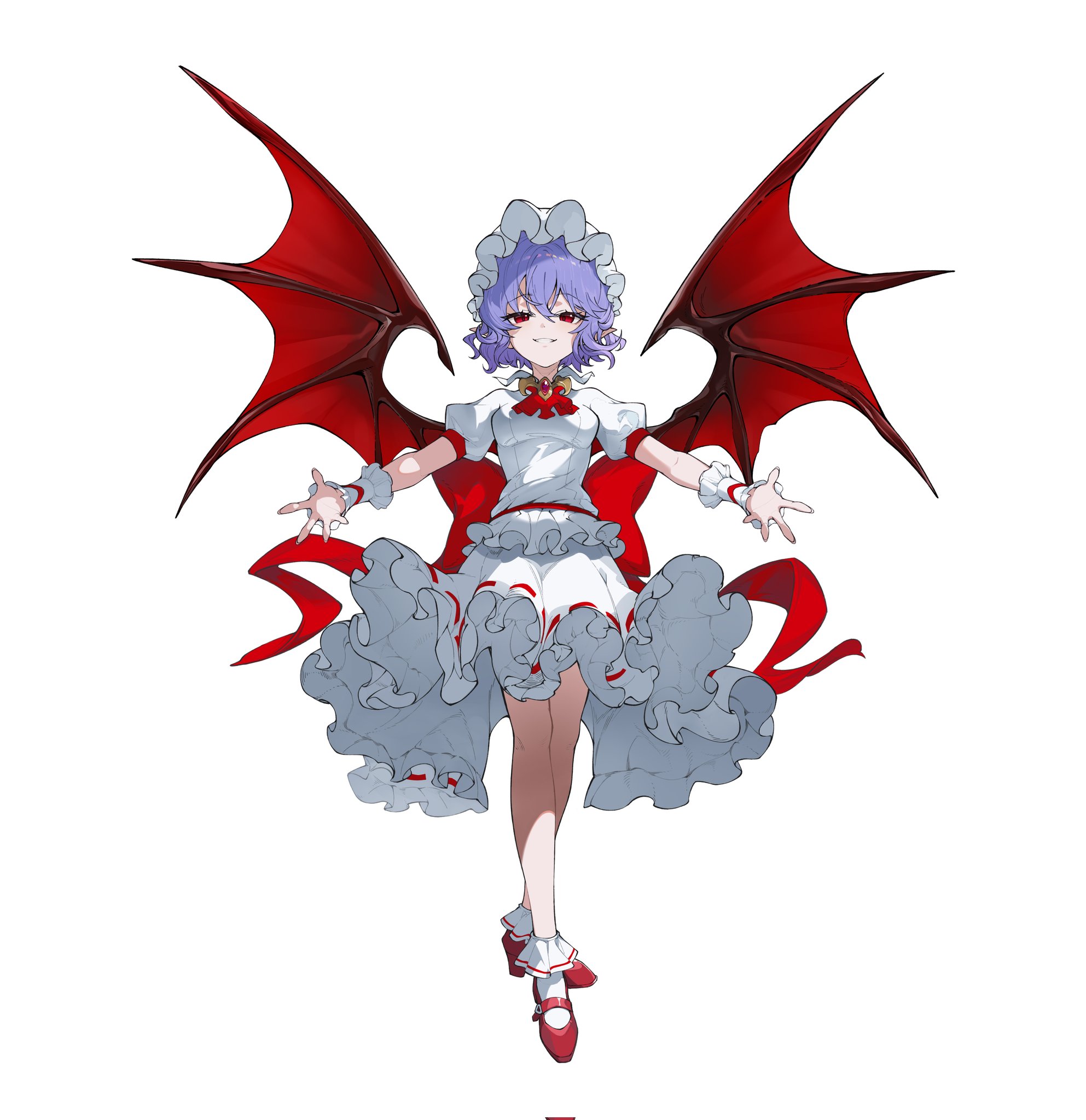 Safebooru 1girl Ascot Bat Wings Blue Hair Bow Brooch Devilkillerx 3707