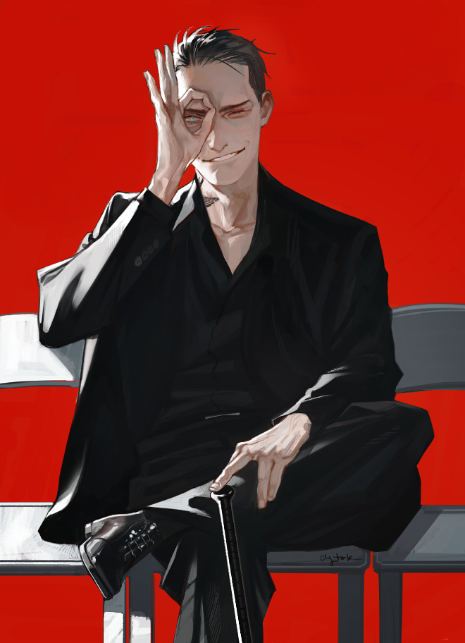 Safebooru - 1boy baseball bat black hair black jacket black pants black ...