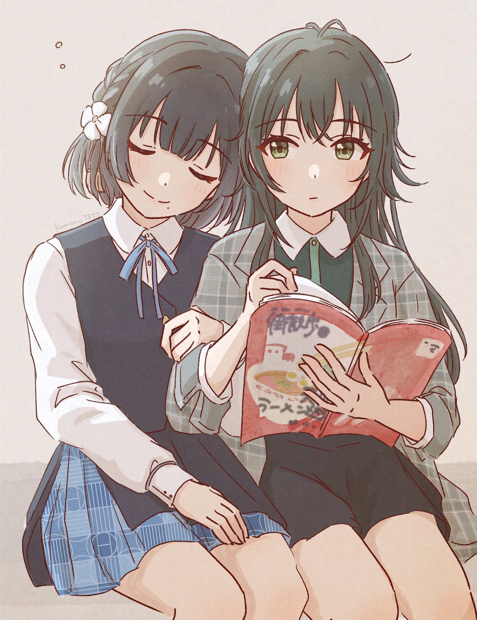 Safebooru - 2girls black skirt blue hair blue ribbon blue skirt blue ...