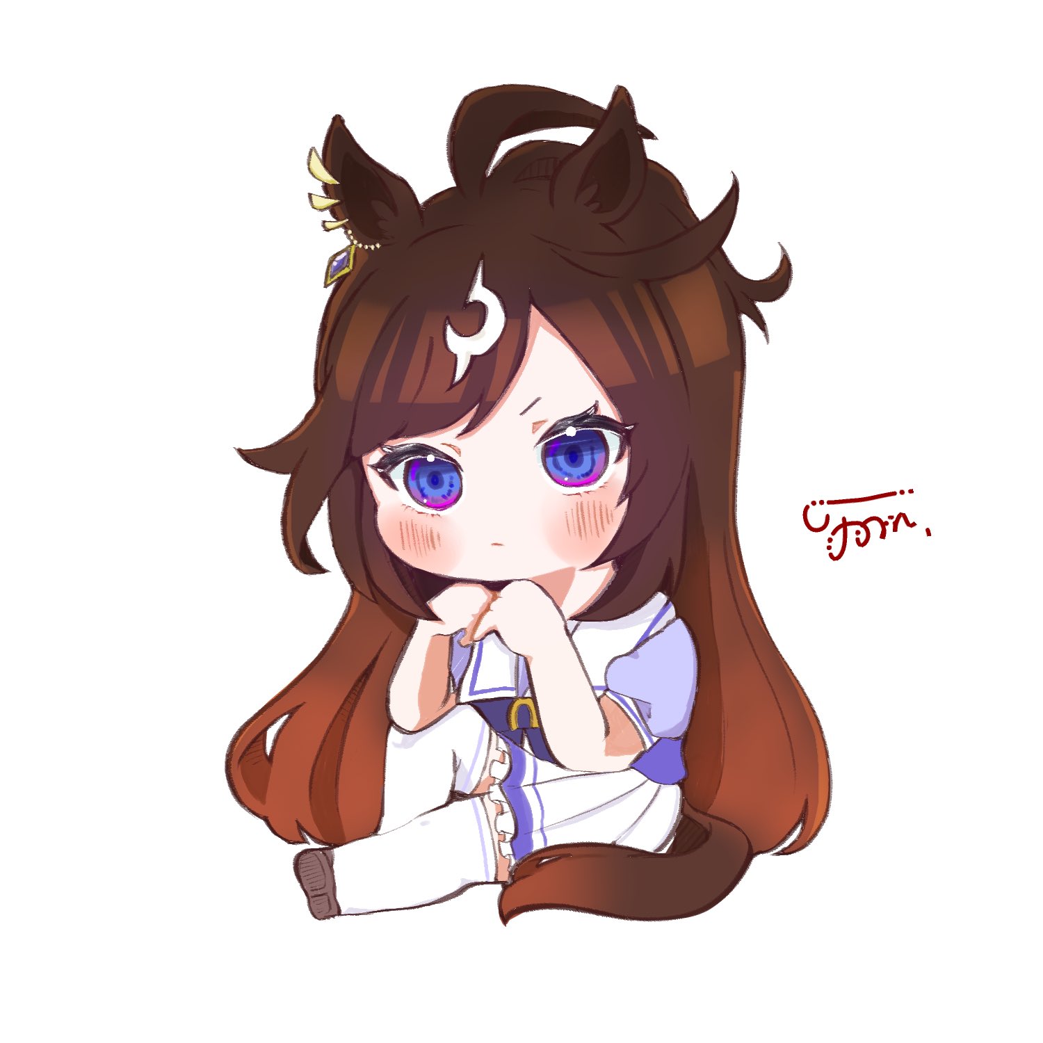 Safebooru - 1girl ahoge animal ears blue eyes blush brown footwear ...