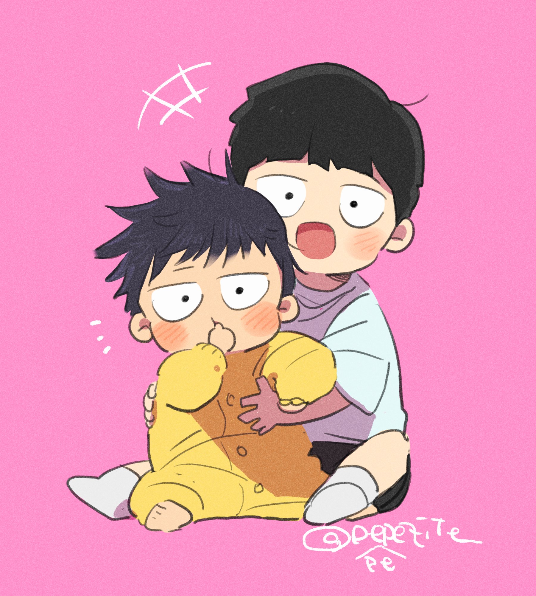 Safebooru - 2boys aged down baby black eyes black hair blush brothers ...