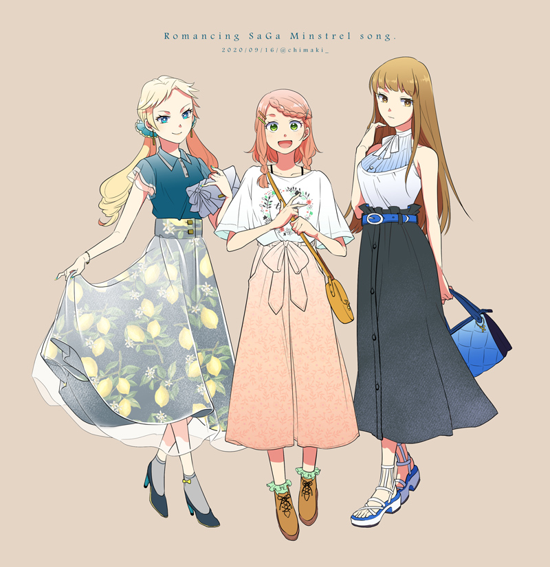 Safebooru - 3girls aisha (saga) bag belt breasts casual chimaki (impressiveanarchy) claudia ...