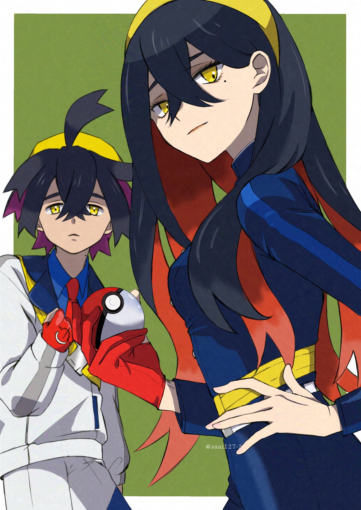 Safebooru - 1boy 1girl adversarial noise black hair blue jacket blue ...