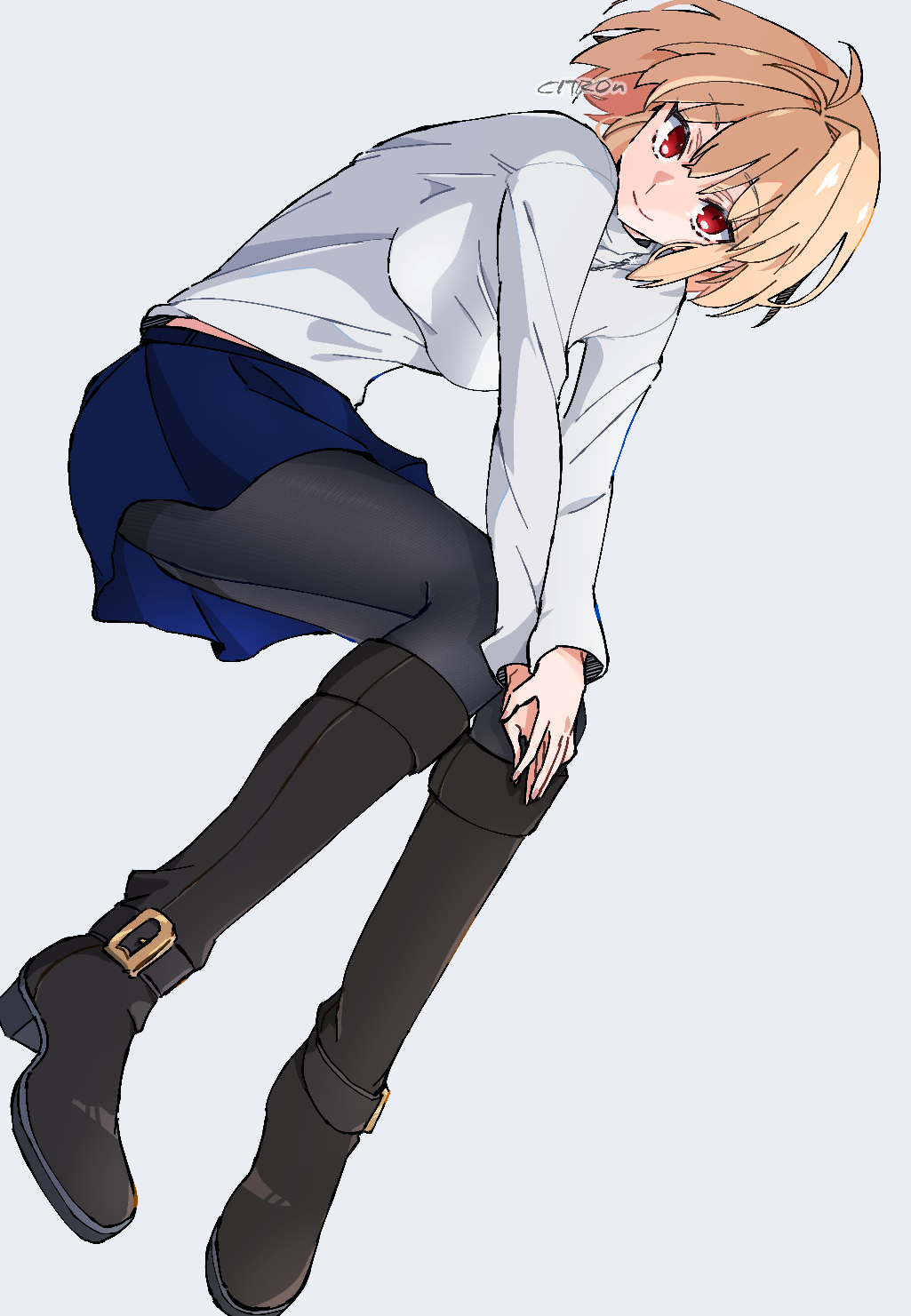 Safebooru - 1girl arcueid brunestud black footwear black pantyhose blonde hair blue skirt boots ...