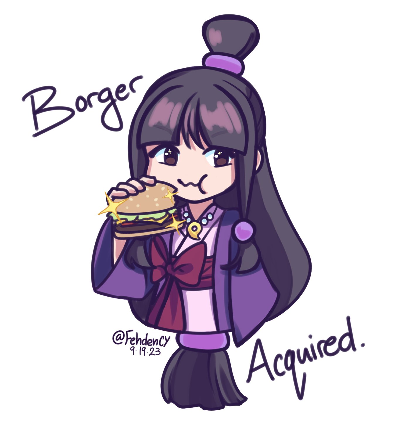 Safebooru - 1girl ace attorney black hair brown eyes burger eating ...