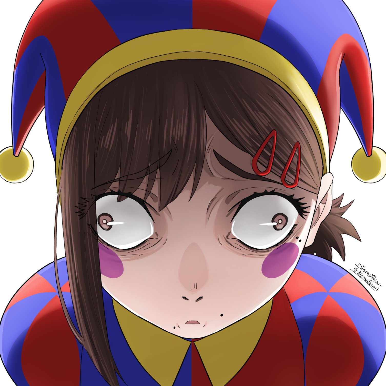 Safebooru - 1girl blue headwear blush stickers brown eyes brown hair chainsaw man colored skin ...