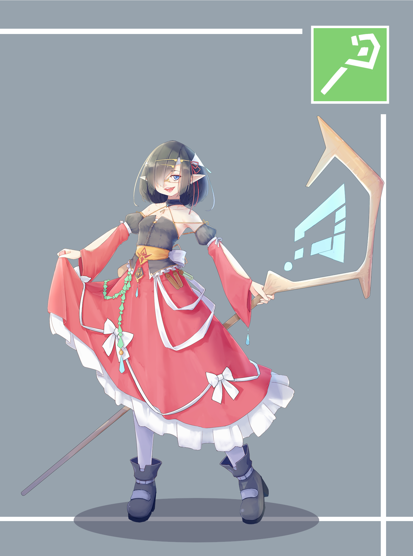 Safebooru - 1girl belt belt pouch black choker black hair black shirt blue eyes bow skirt choker ...