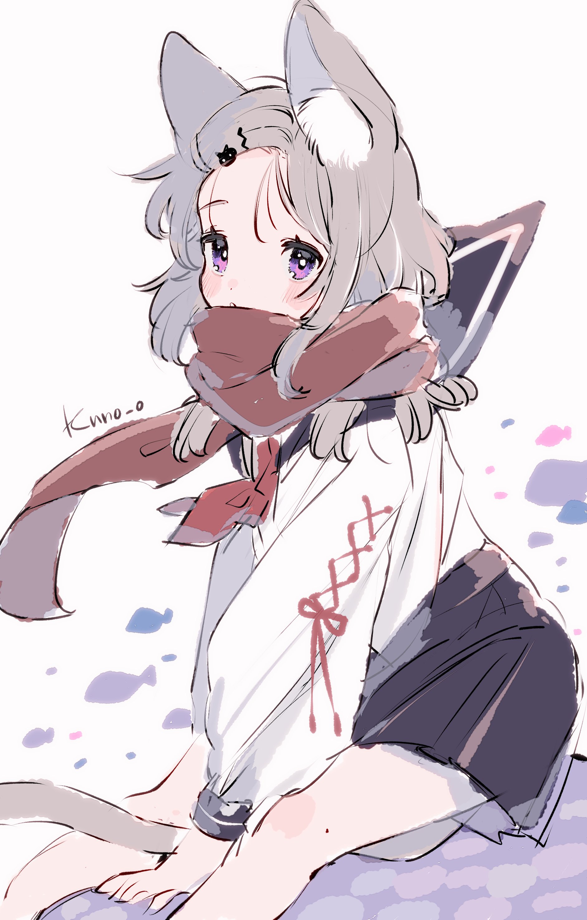 Safebooru - 1girl absurdres animal ear fluff animal ears artist name between legs black dress ...