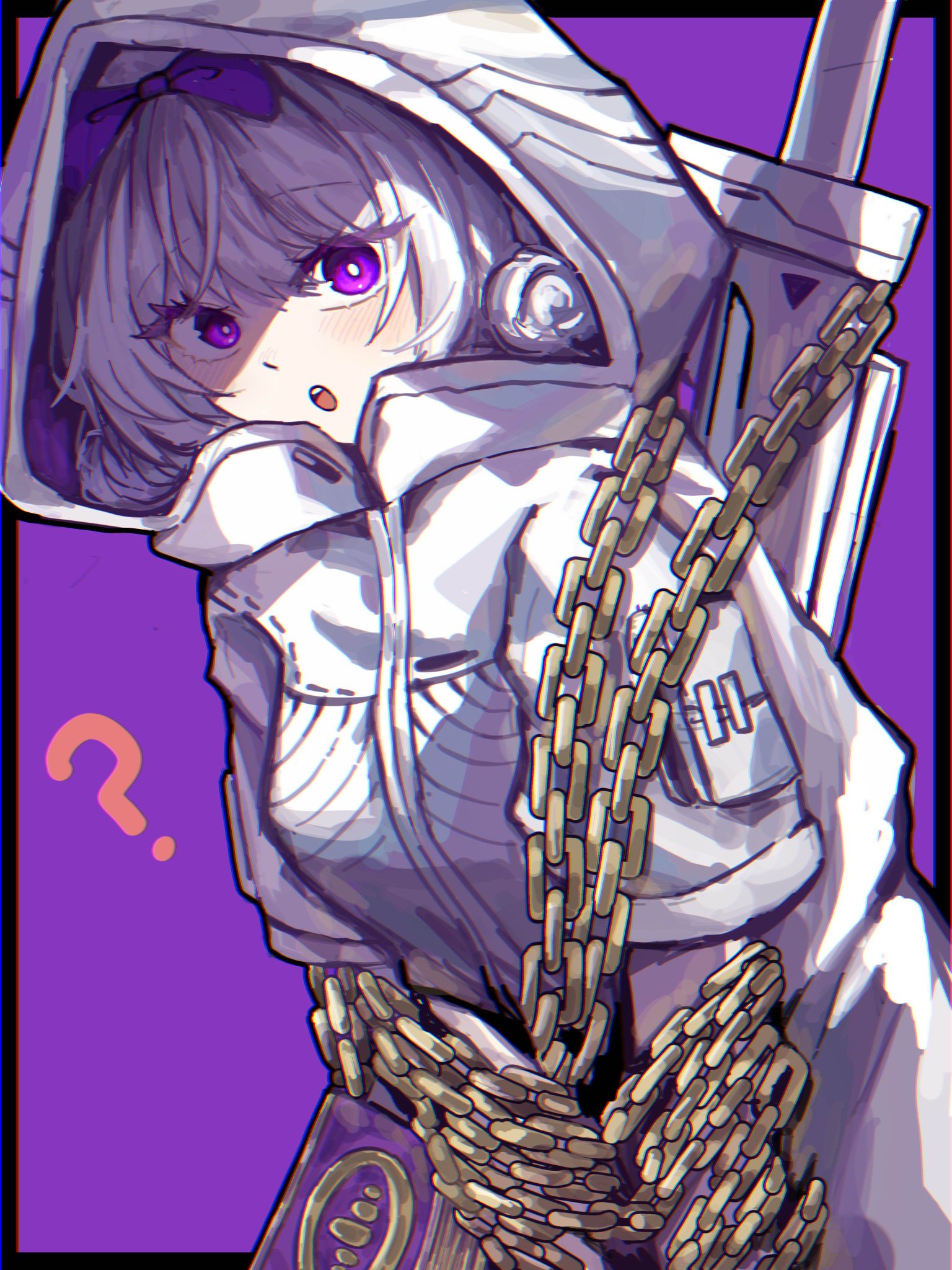 Safebooru - 1girl ? bow chain commentary request hair bow highres hood ...
