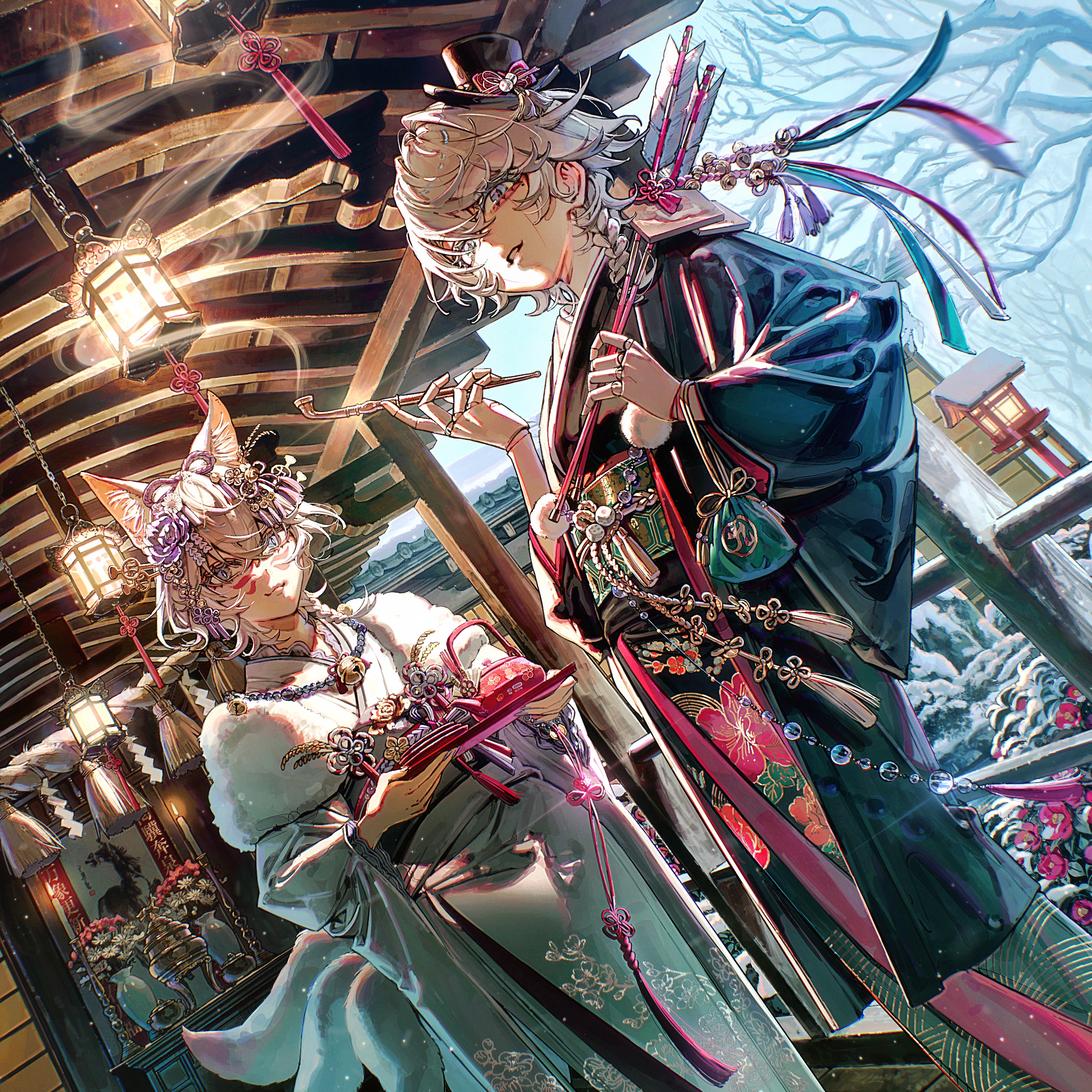 Safebooru - 2girls 9lana :3 absurdres animal ear fluff animal ears ...