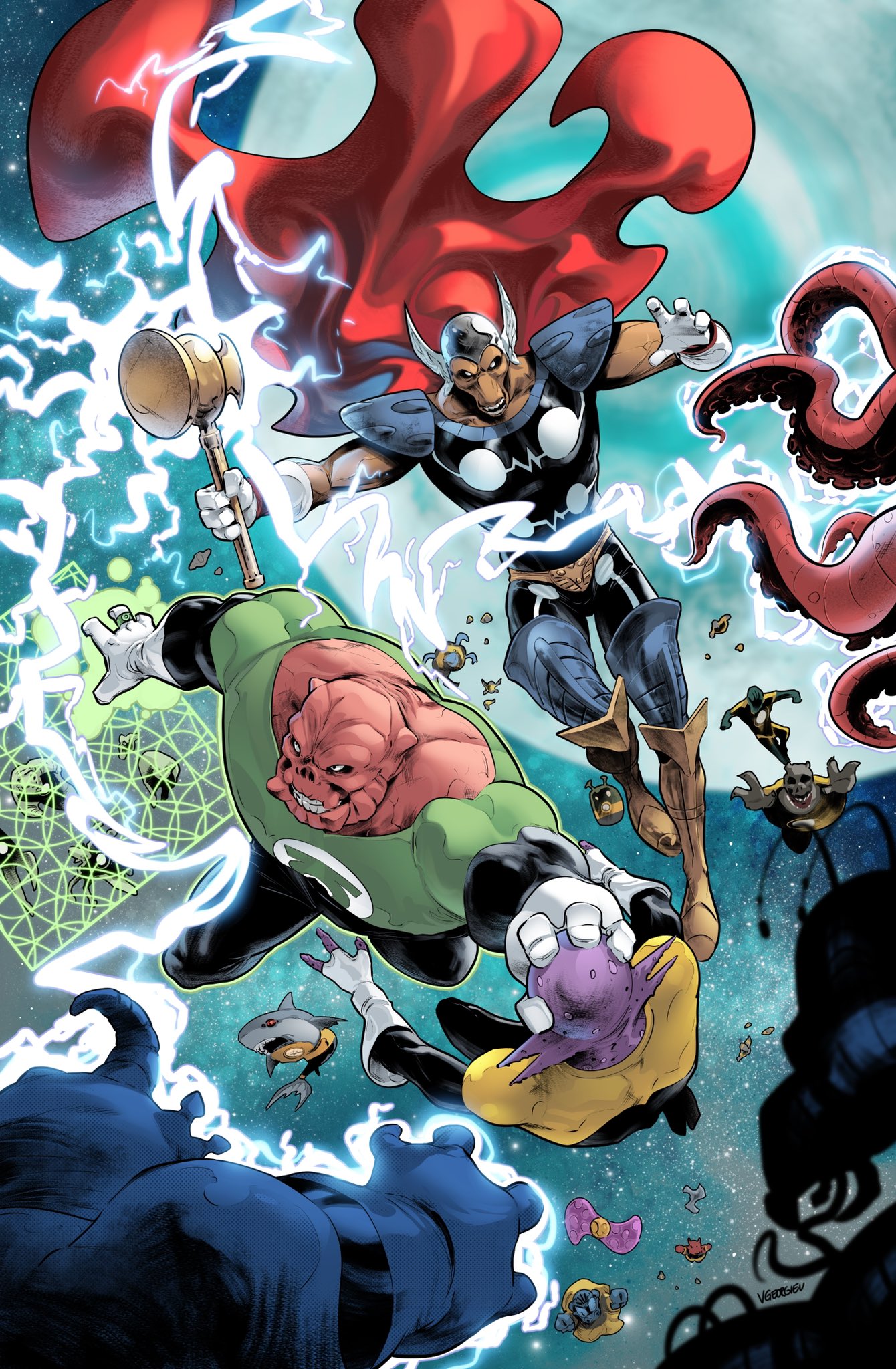 Safebooru - 6+boys alien armor beta ray bill blurry cape character ...