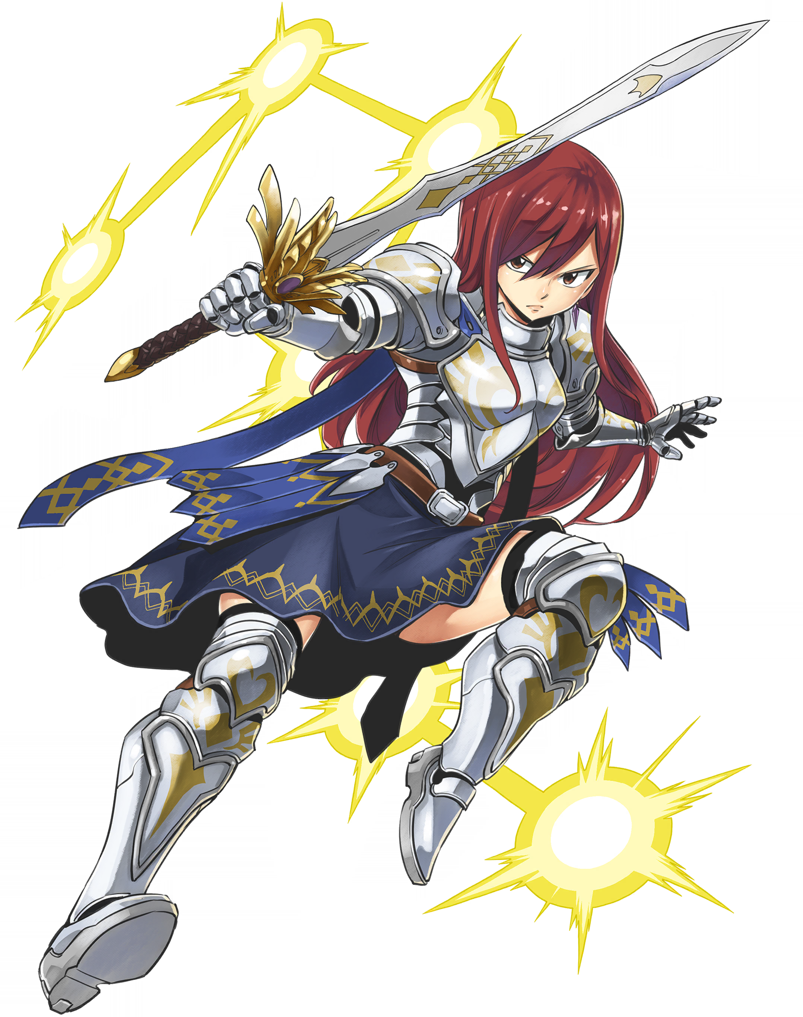 Safebooru - 1girl armor belt blue skirt boots breastplate brown belt brown hair crossover erza ...