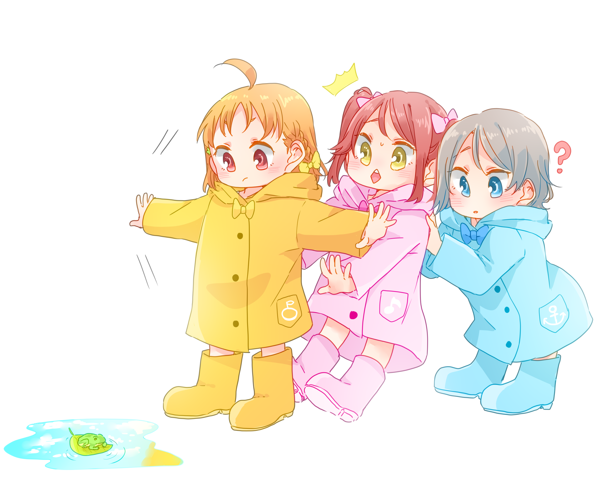 Safebooru - 3girls :o ? aged down ahoge alternate hairstyle blue eyes blue footwear blue ...