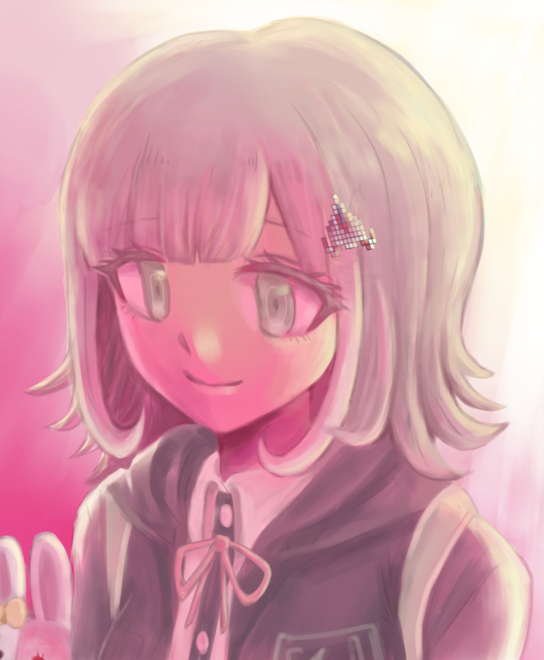 Safebooru - 1girl backpack bag black jacket black shirt blunt bangs brown background brown eyes ...