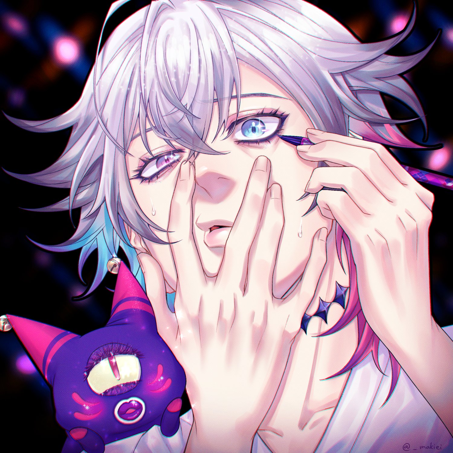 Safebooru - 1boy applying makeup bishounen black eyeliner blue eyes ...