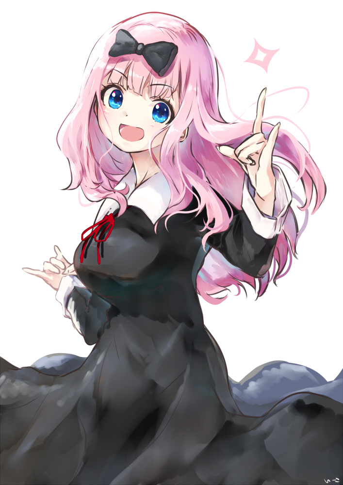 Safebooru - 1girl :d \n/ black bow black dress blue eyes bow breasts ...