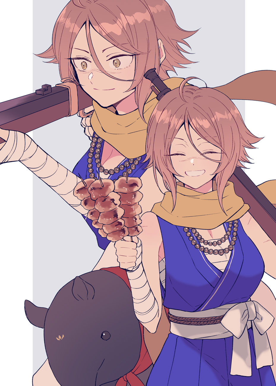 Safebooru - ahoge bandaged arm bandages bead necklace beads brown eyes ...