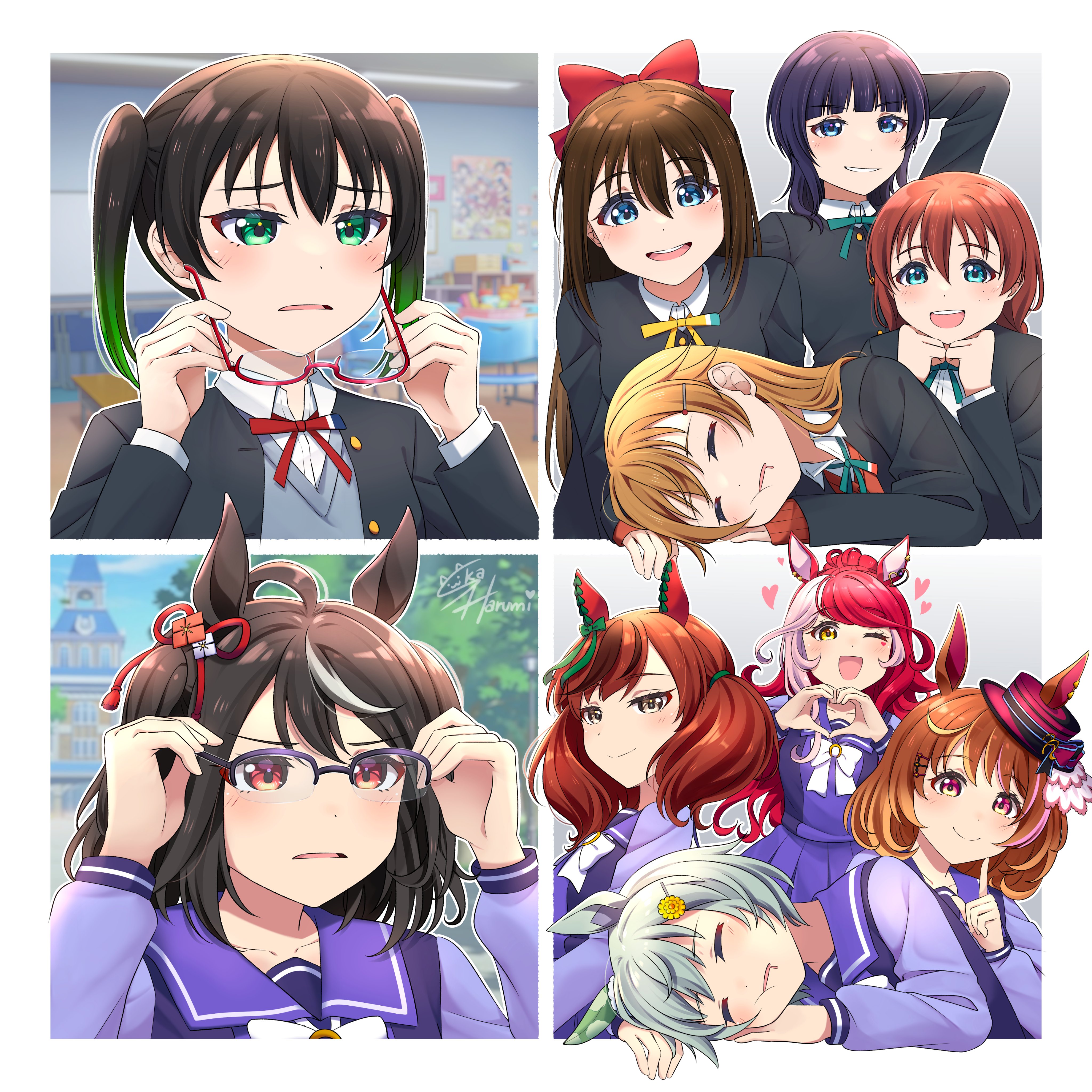 Safebooru - 6+girls absurdres adjusting eyewear ahoge animal ears asaka ...