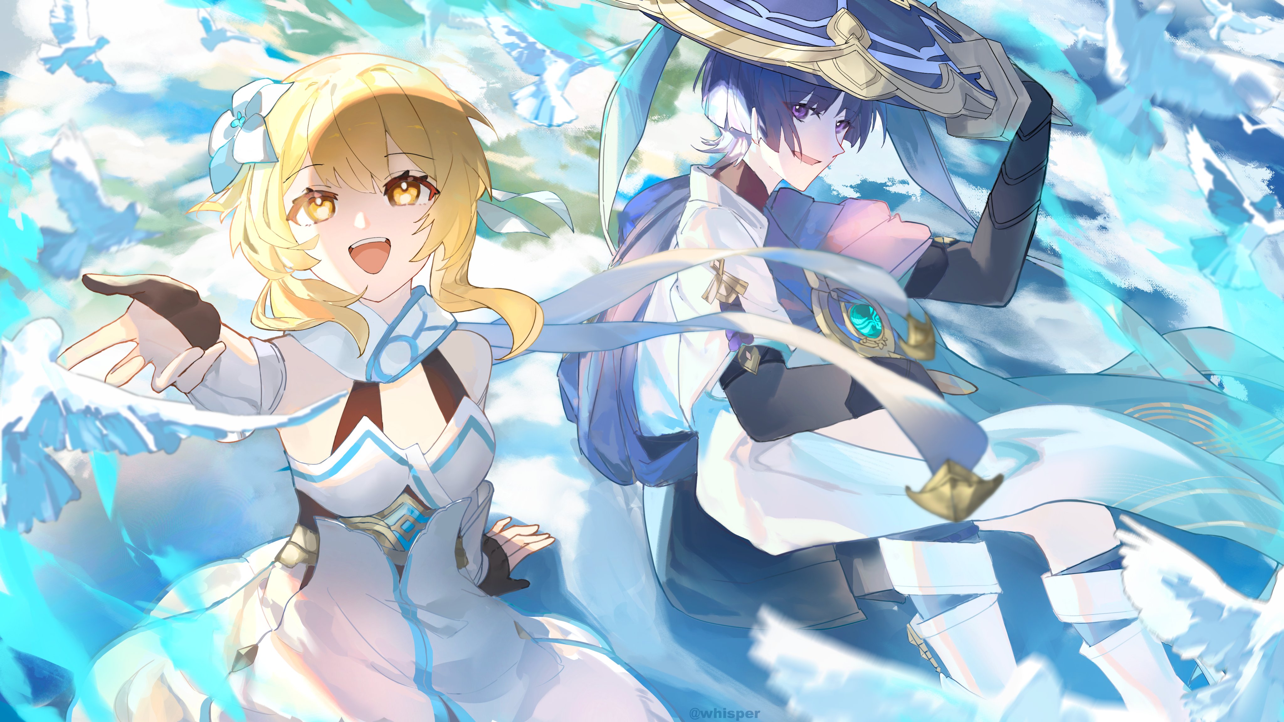 Safebooru - 1boy 1girl absurdres anemo symbol (genshin impact) aqua gem ...