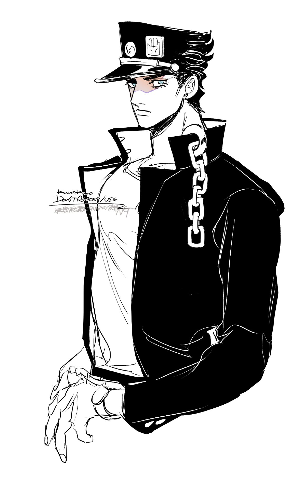 Safebooru - 1boy blue eyes chain closed mouth collar chain (jewelry) cropped torso earrings ...