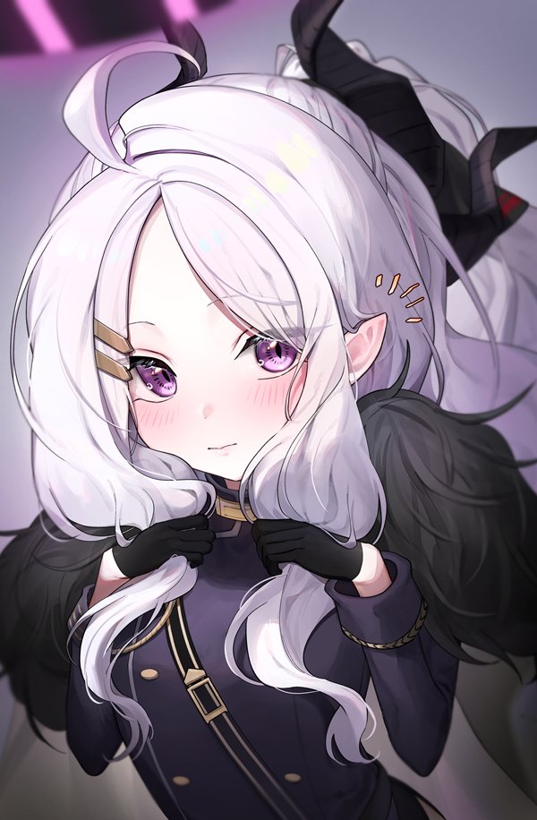 Safebooru - 1girl ahoge black coat black gloves black horns blue archive blush buttons closed ...