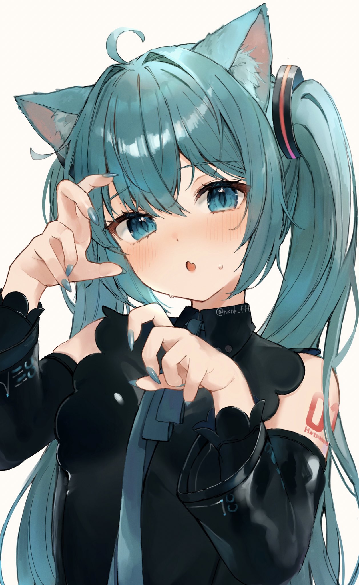 Safebooru - 1girl :o ahoge animal ear fluff animal ears aqua eyes aqua hair aqua nails aqua ...