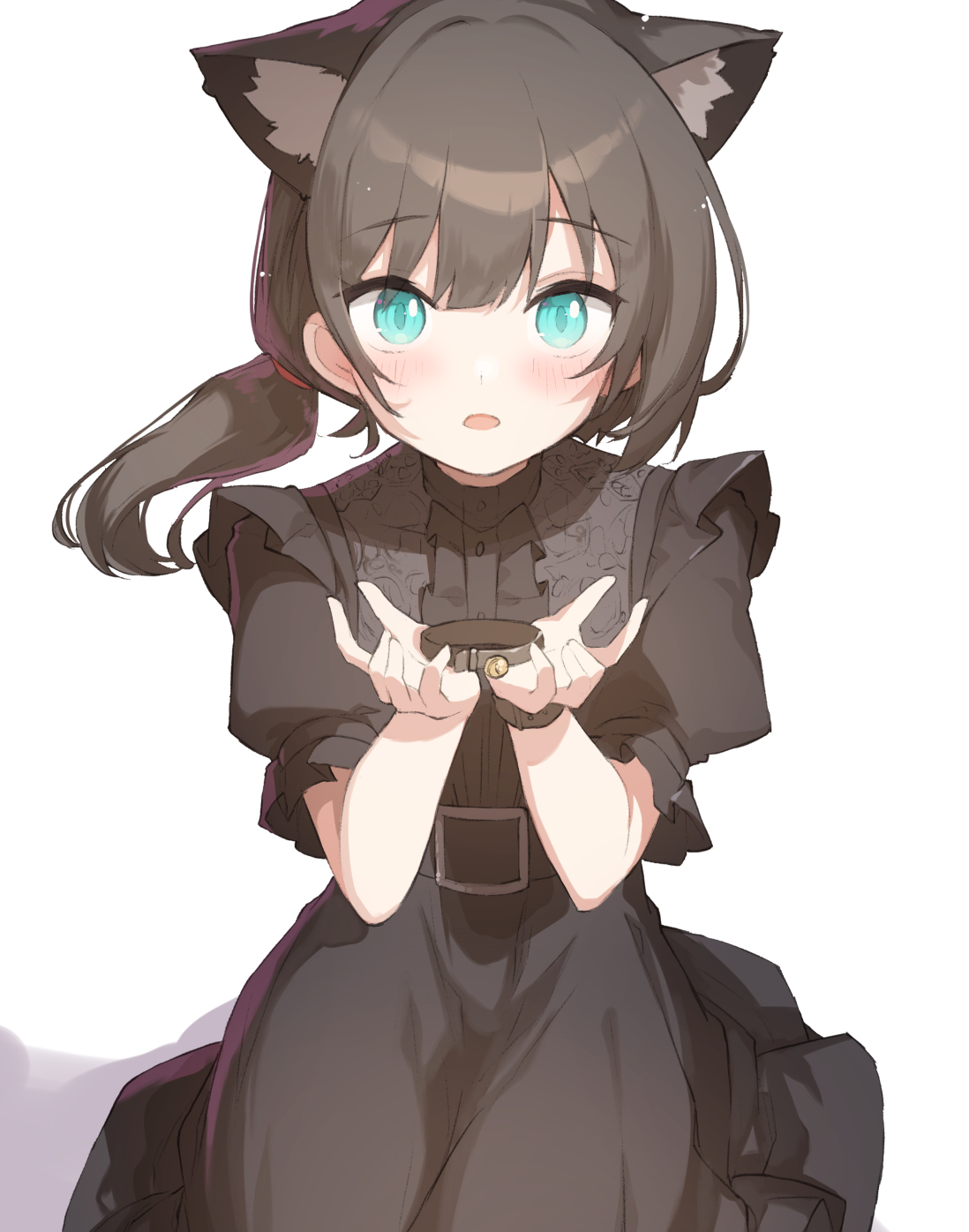 Safebooru - 1girl animal ear fluff animal ears aqua eyes black dress black hair blush collar ...