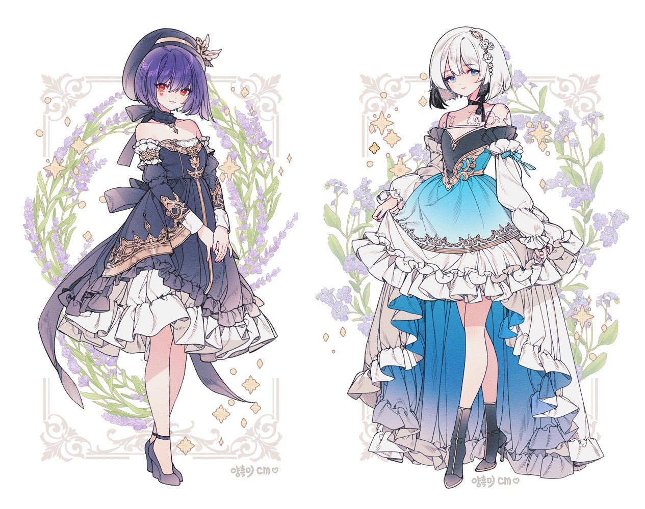 Safebooru - 2girls anklet bare shoulders beret black choker black dress black footwear black ...