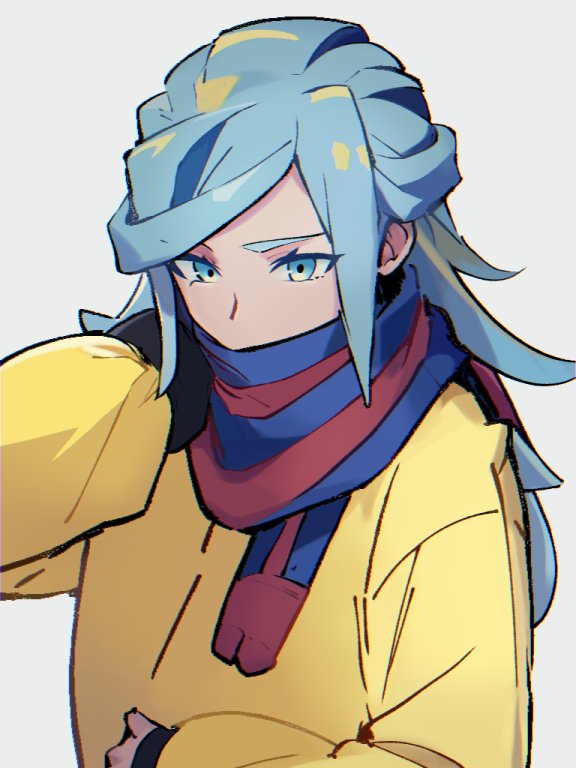 Safebooru - 1boy black gloves blue eyes blue hair blue scarf gloves ...