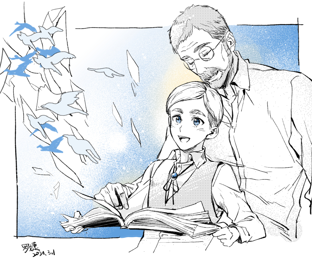 Safebooru - 1boy affectionate aged down beard blonde hair blue eyes book character request ...